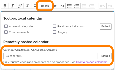 How to embed calendars | Health Toolbox